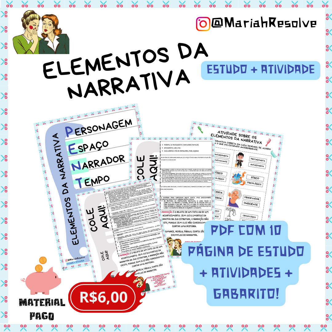Elementos da Narrativa: estudo e atividades – Mariáh Resolve!