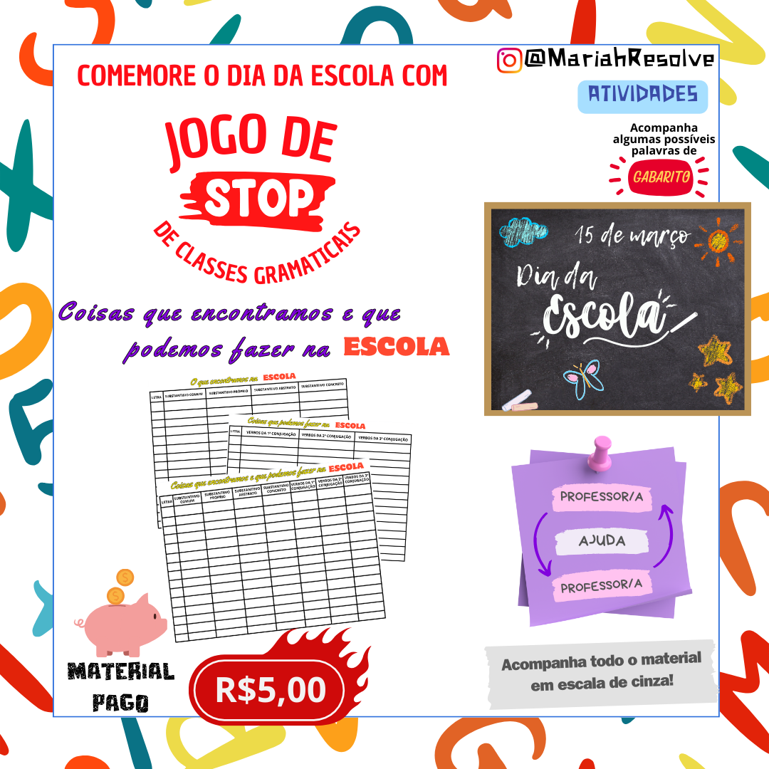 Jogo de STOP de Classes Gramaticais (Substantivos e Verbos) – Mariáh ...